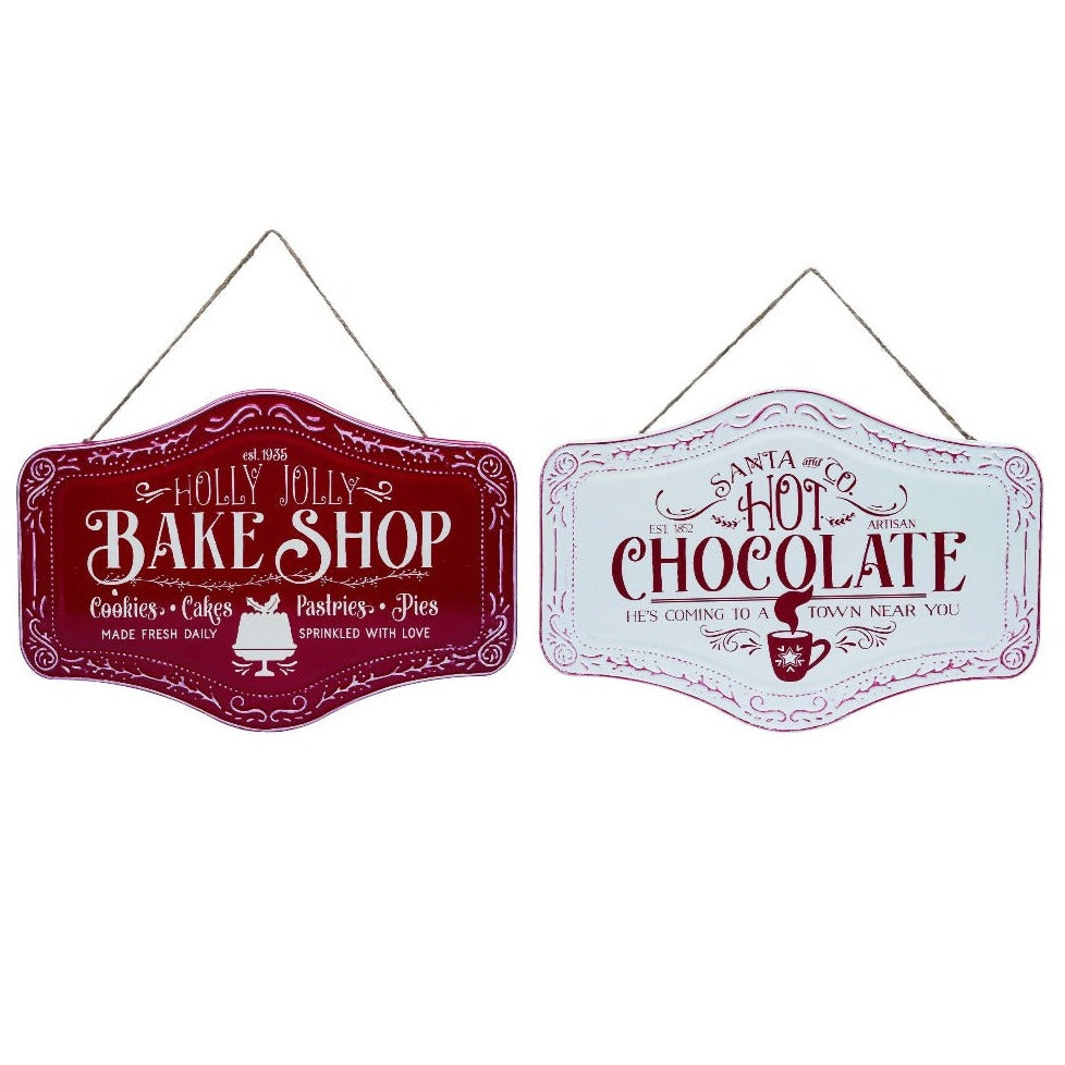 Painted Metal Holly Jolly Bake Shop/Santa & Co. Hot Chocolate Signs – Lillian Elsie Home