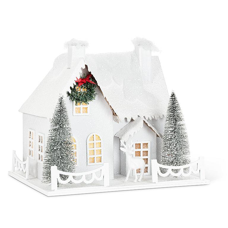 Large Snowy Papercraft House with Deer - 019 – Lillian Elsie Home